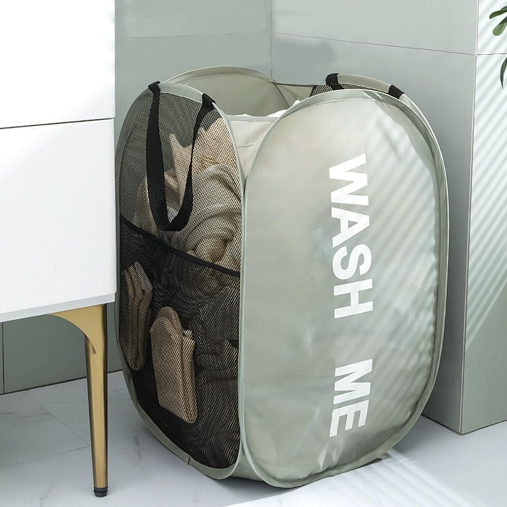 75L 2pcs Pop-Up Laundry Basket - Mesh Pop-Up Dirty Laundry Basket with Side Pockets for Space Saving - Portable and Versatile Laundry Storage Organizer for Bathroom and Home (gray+black)