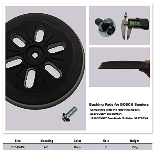 6" Replacement Sanding Pad Compatible with Bosch Orbital Sanders ROS65VC 1250DEVS 3727DVS 3727DEVS ,6 Hole Hook-&-Loop Sander Backing Pad,Replace RS6045 & RS6046