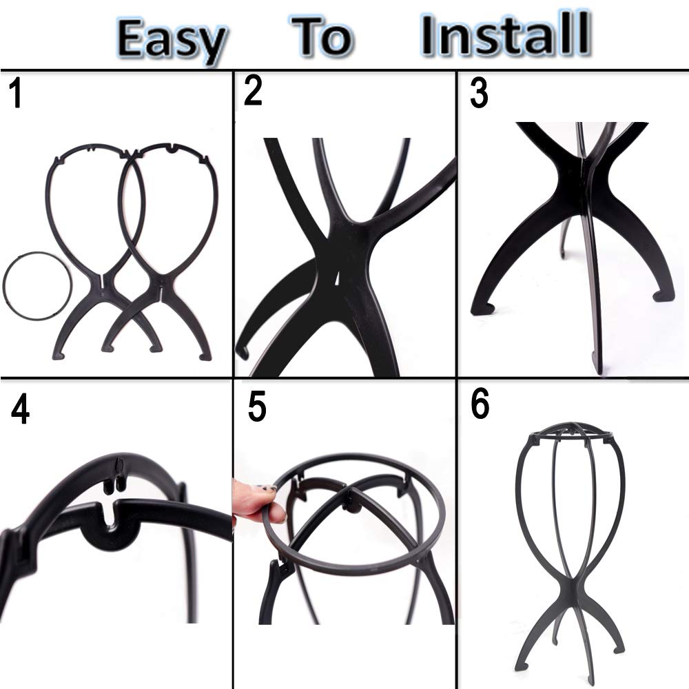 wiysday 6PCS Wig Holder,Wig Stands, Collapsible Wig Stand for Short Wig,14 inch Portable Travel Wig Holder (Black)
