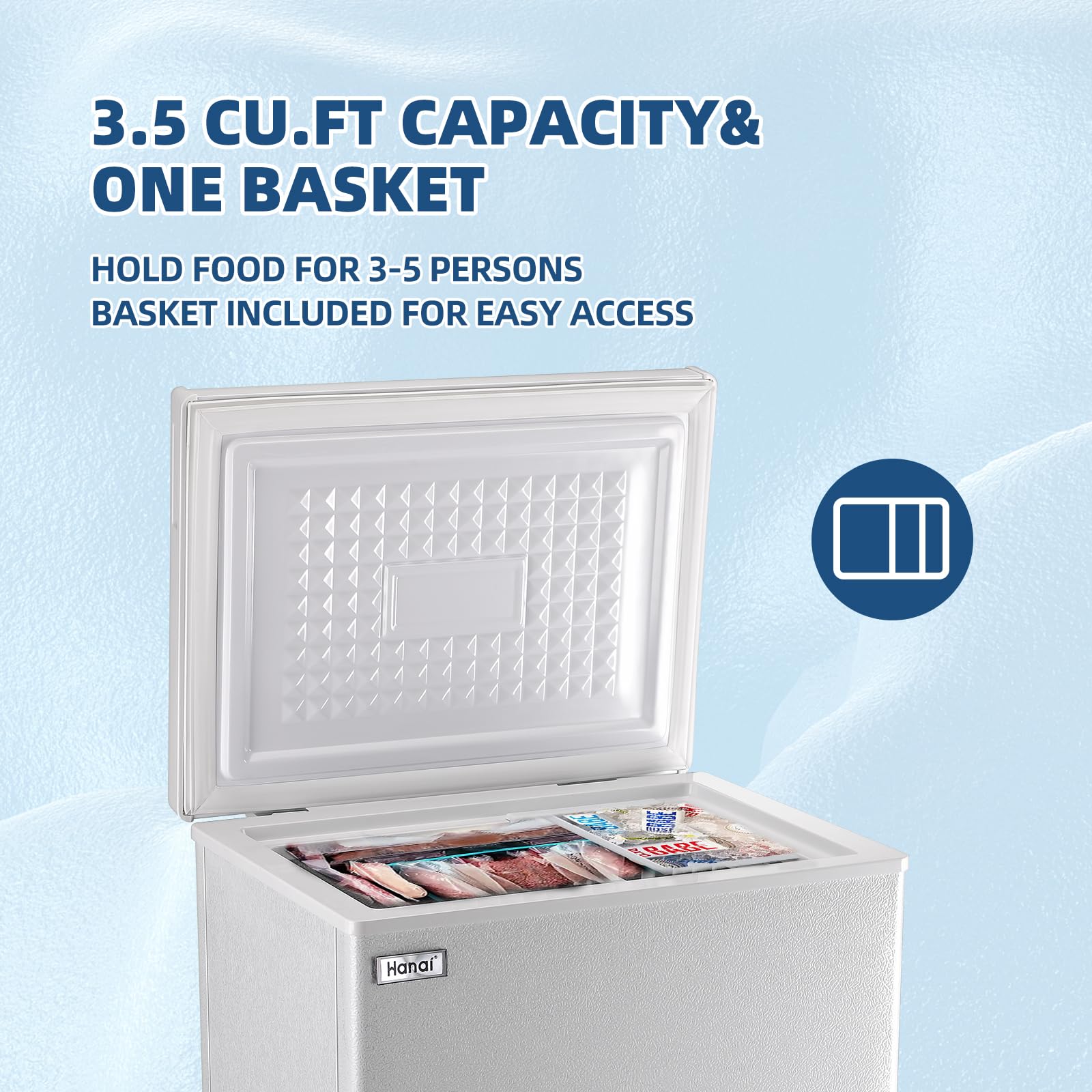 5.0 Cubic Feet Deep Chest Freezer Compact Freezers with Adjustable Thermostat Top Open Door Freezer Compressor Cooling with Rmovable Storage Basket for Home Kitchen Office and Bar (Black)