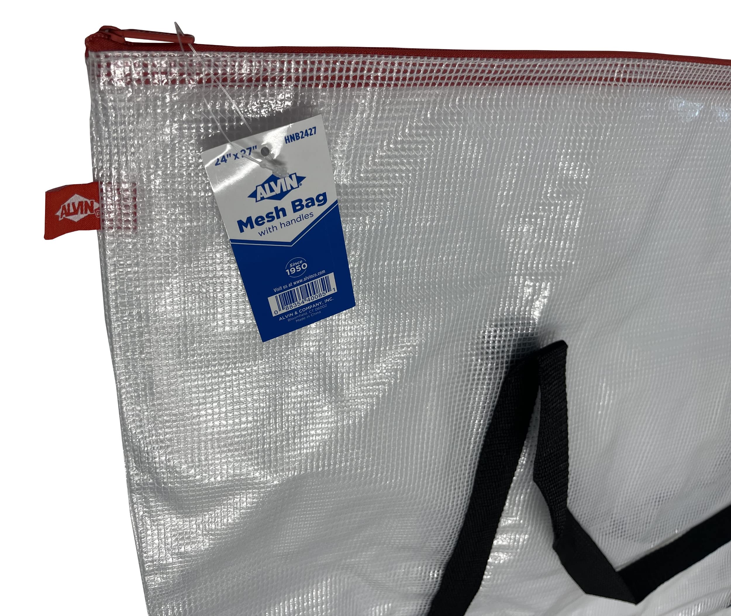 ALVIN HNB2427 Mesh Bag with Handle, 24" x 27", See-through Vinyl with Mesh Webbing, Zippered Top, Nylon Handles