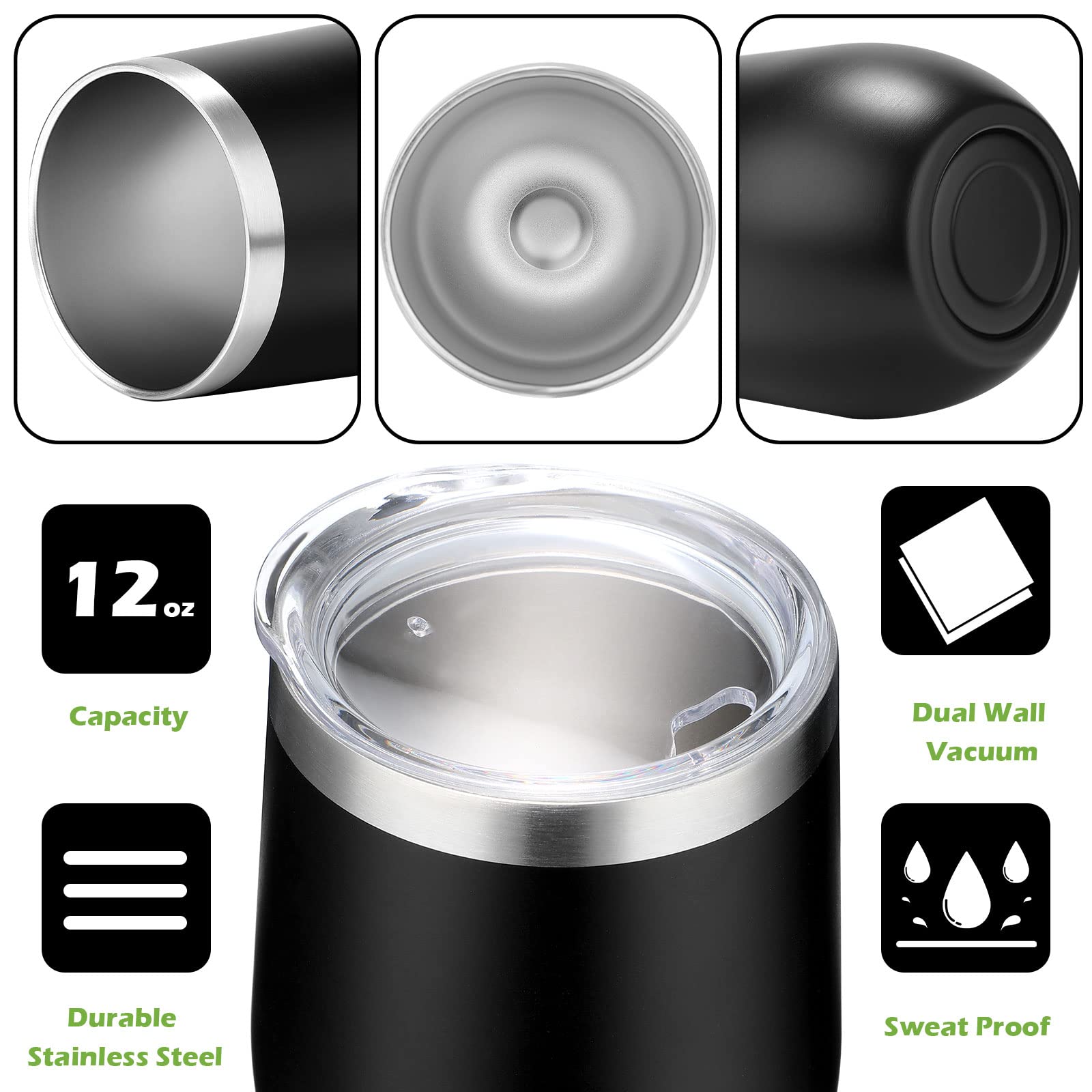3 Packs Mate Cup and Bombilla Set, Including 12 oz Yerba Mate Cup Stainless Steel Double Walled Mate Tea Cup with Lid, Bombilla Yerba Mate Straw and Cleaning Brush for Yerba Mate, Tea, Coffee, Drinks