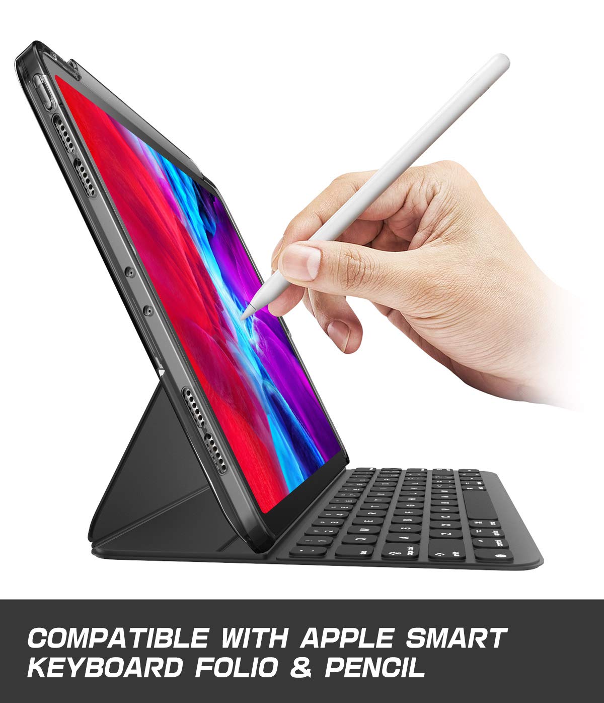 i-Blason Halo Series Case for New iPad Pro 12.9 Inch (2020/2018 Release), [ONLY for use with Smart Keyboard Folio; Compatible with Official Smart Folio] Clear Protective Case with Pencil Holder, Black