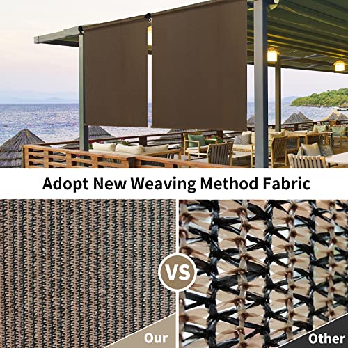 Amagenix Outdoor Roller Shades 6'(W) x 6'(H), Exterior Cordless Patio Shades Roll up Blinds for Porch Gazebo, Mocha