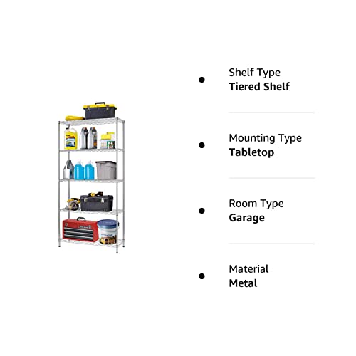 FDW 14''Dx36''Wx72''H 5-Shelf Wire Shelving Large Storage Shelves Adjustable Metal Shelves Heavy Duty Height Commercial Grade Steel Layer Shelves 1250 LBS Capacity,Chrome