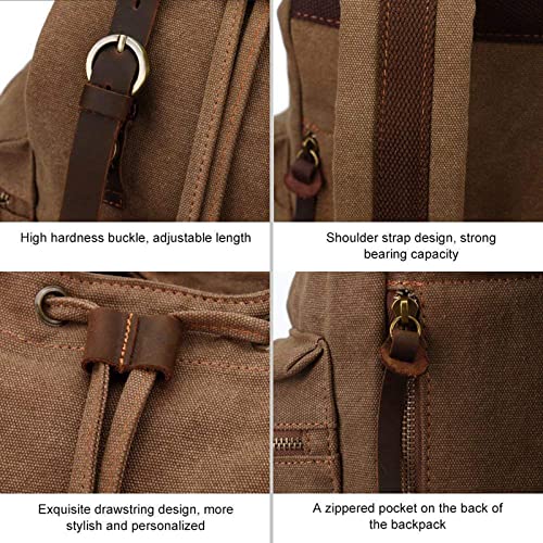 AUGUR High Capacity Canvas Vintage Backpack - for Hiking Travel 12-15.6" Laptop Backapcks for Men Casual Daypacks Rucksack(L-Khaki)