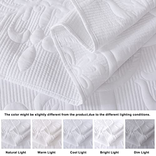 Damask Quilt Queen Size Bedding Sets with Pillow Shams, Boho Lightweight Soft Bedspread Coverlet, White Quilted Blanket Thin Comforter Bed Cover for All Season Spring Summer, 3 Pieces, 90x90 inches