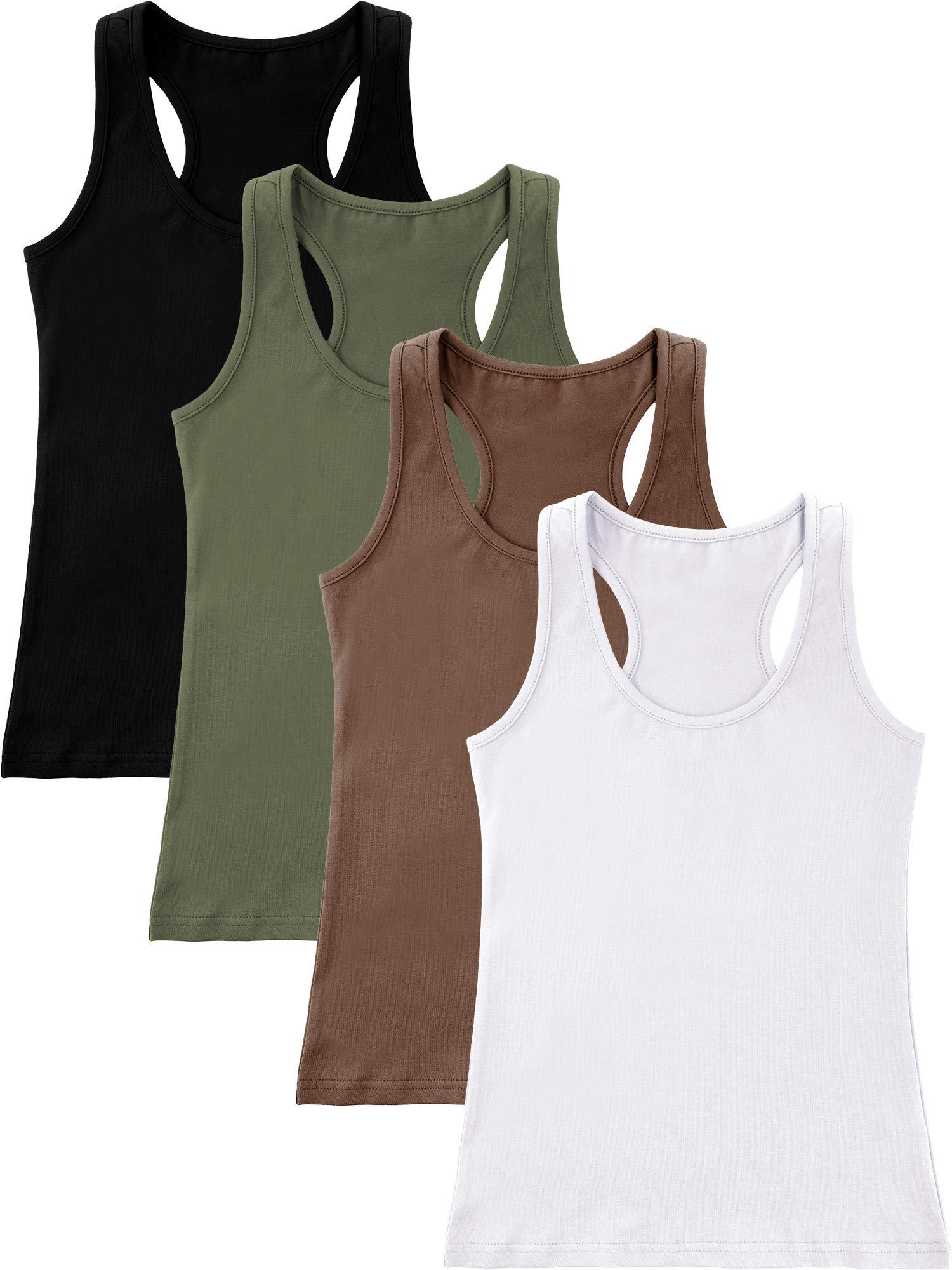 4 Pieces Basic Workout Crop Tank Tops Sleeveless Racerback Sport Tank Top for Women (Black, Army Green, Coffee, White,Large)