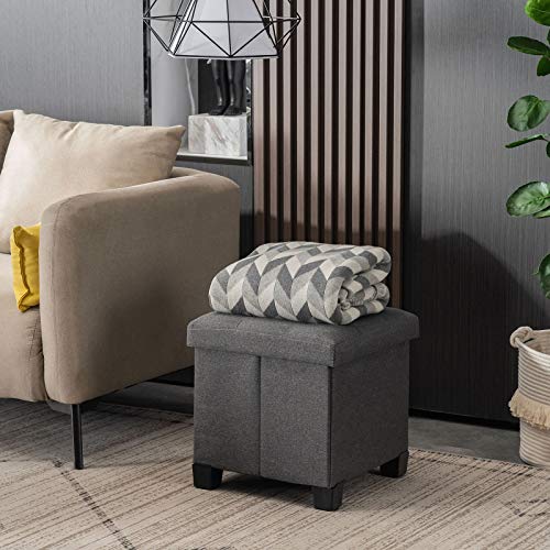 APICIZON 13 inches Small Storage Ottoman Cube, Foot Stool Foldable Storage Footrest with 4 Plastic Legs for Living Room Bedroom, Grey