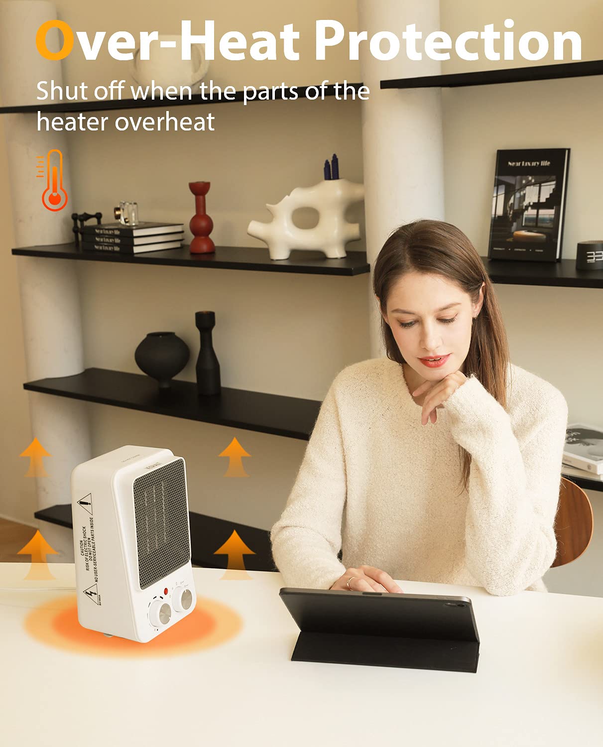 Small Space Heater White Electric Ceramic Heater 1500W, Mini Indoor Portable Heater with Tip-Over and Overheat Protection for Bedroom, Office and Desk