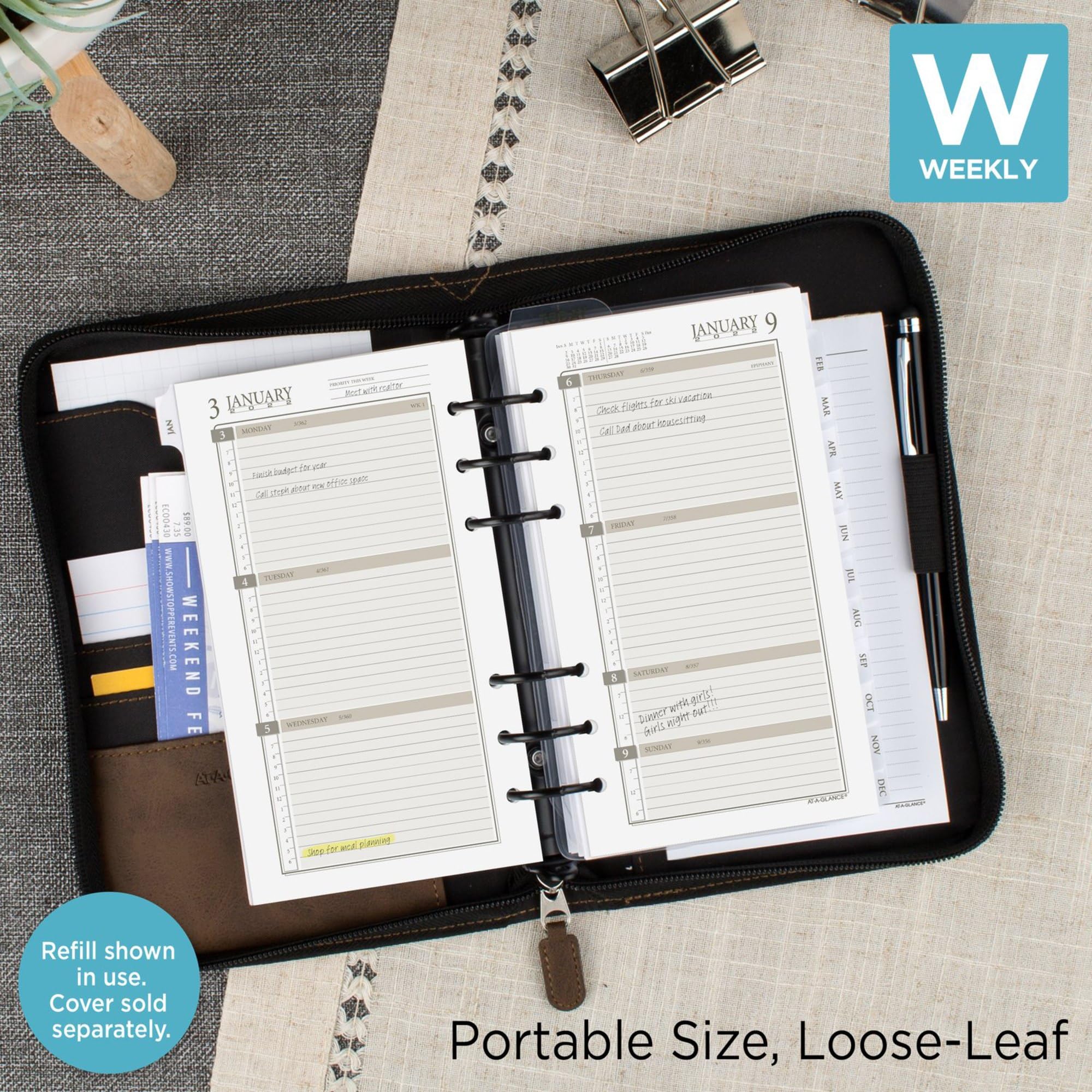 2022 Weekly & Monthly Planner Refill by AT-A-GLANCE, 10831 DAY-TIMER, 3-3/4" x 6-3/4", Size 3, Portable Size, Loose-Leaf (471-285Y)