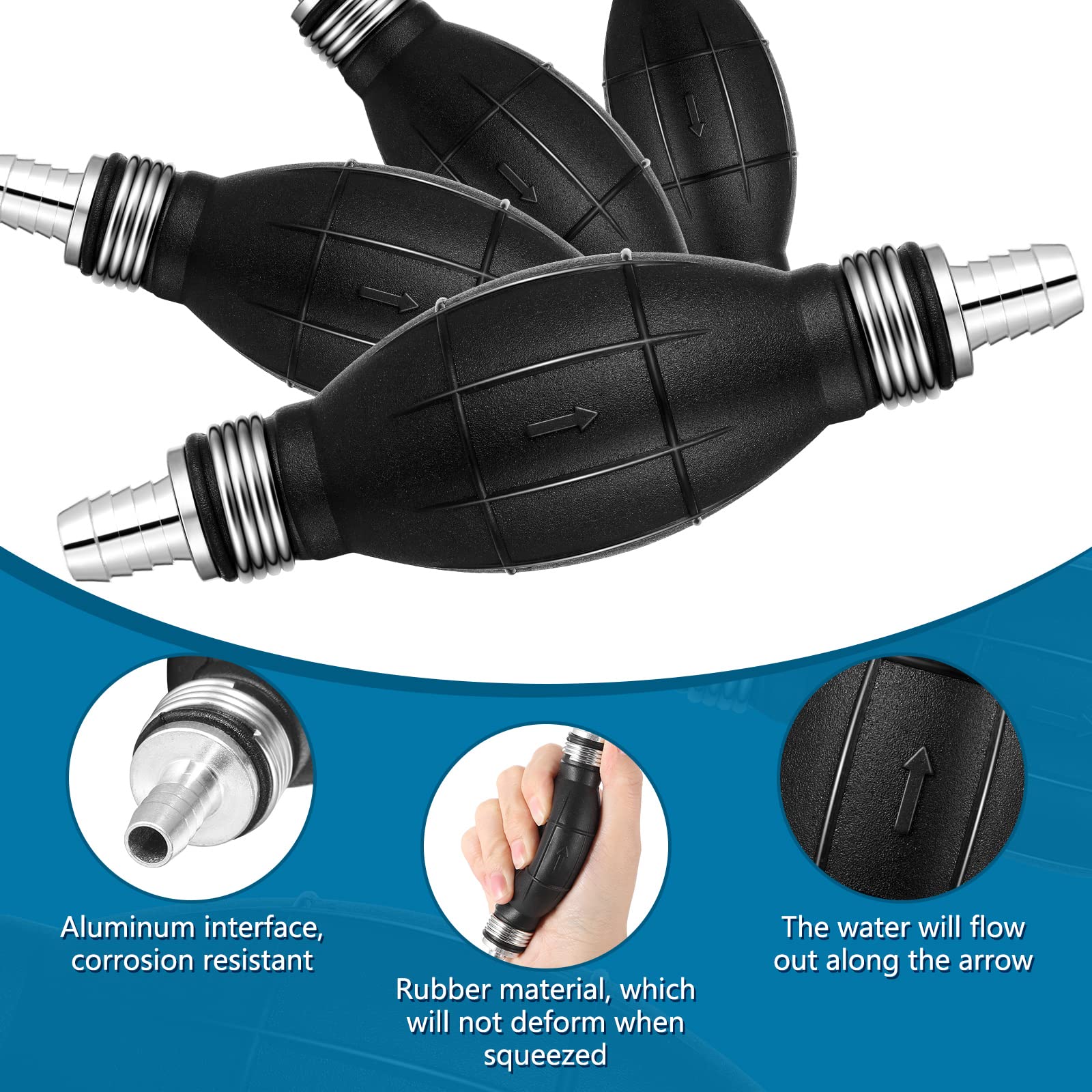 4 Pieces Black Primer Bulb Rubber Fuel Pump Transfer Vacuum Fuel Primer Bulb Marine Gas Siphon Hand Pump Outboard Fuel Line for Petrol Marine Boat Accessories (3/8 10mm)