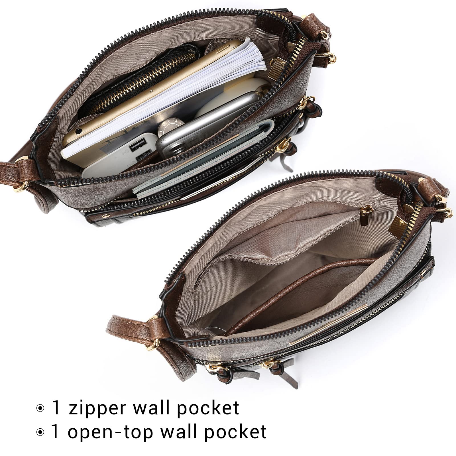 Dasein Crossbody Purse for Women Vegan Leather Shoulder Handbags Messenger Bags with Multi Zipper Pockets
