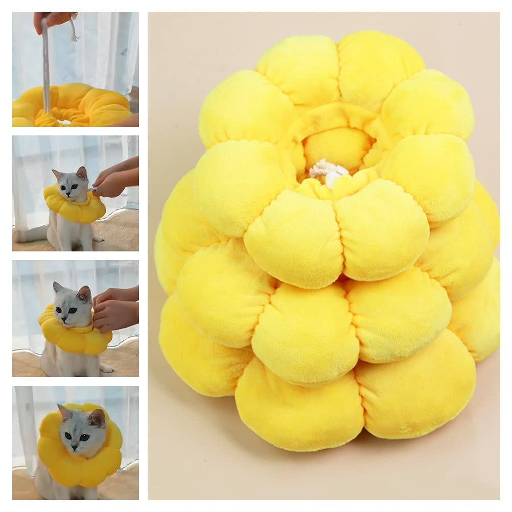 Adjustable Cat Recovery Collar Cat Elizabethan Collar Pet Cone Collar Cat Cone Collar for Anti-Bite Lick, Kittens and Puppies Wound Healing (S Sun Flower)