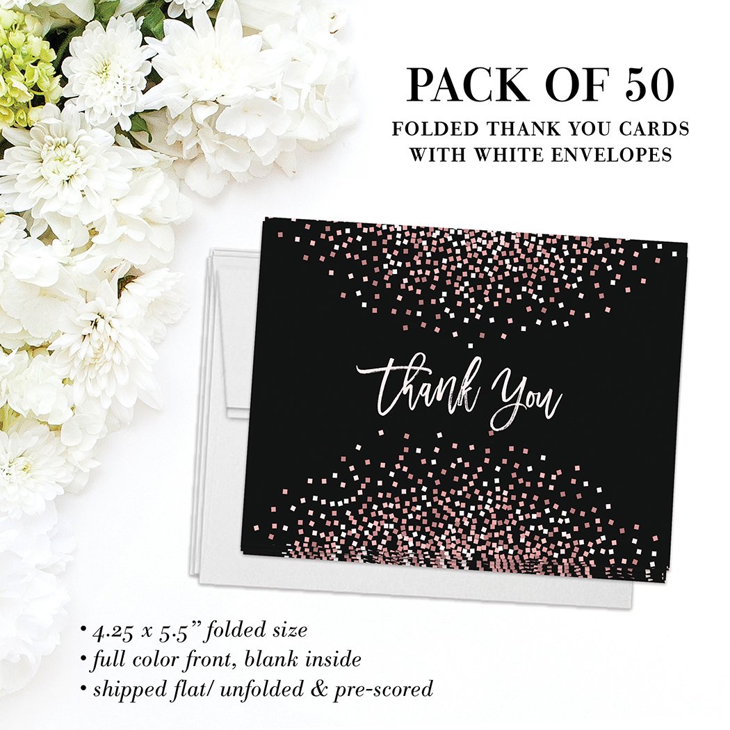 Digibuddha 50 Thank You Cards with Envelopes (Pack of 50) Black & Pink Folded Bridal Thank You Notes Excellent Value Birthday Notecards VT0012