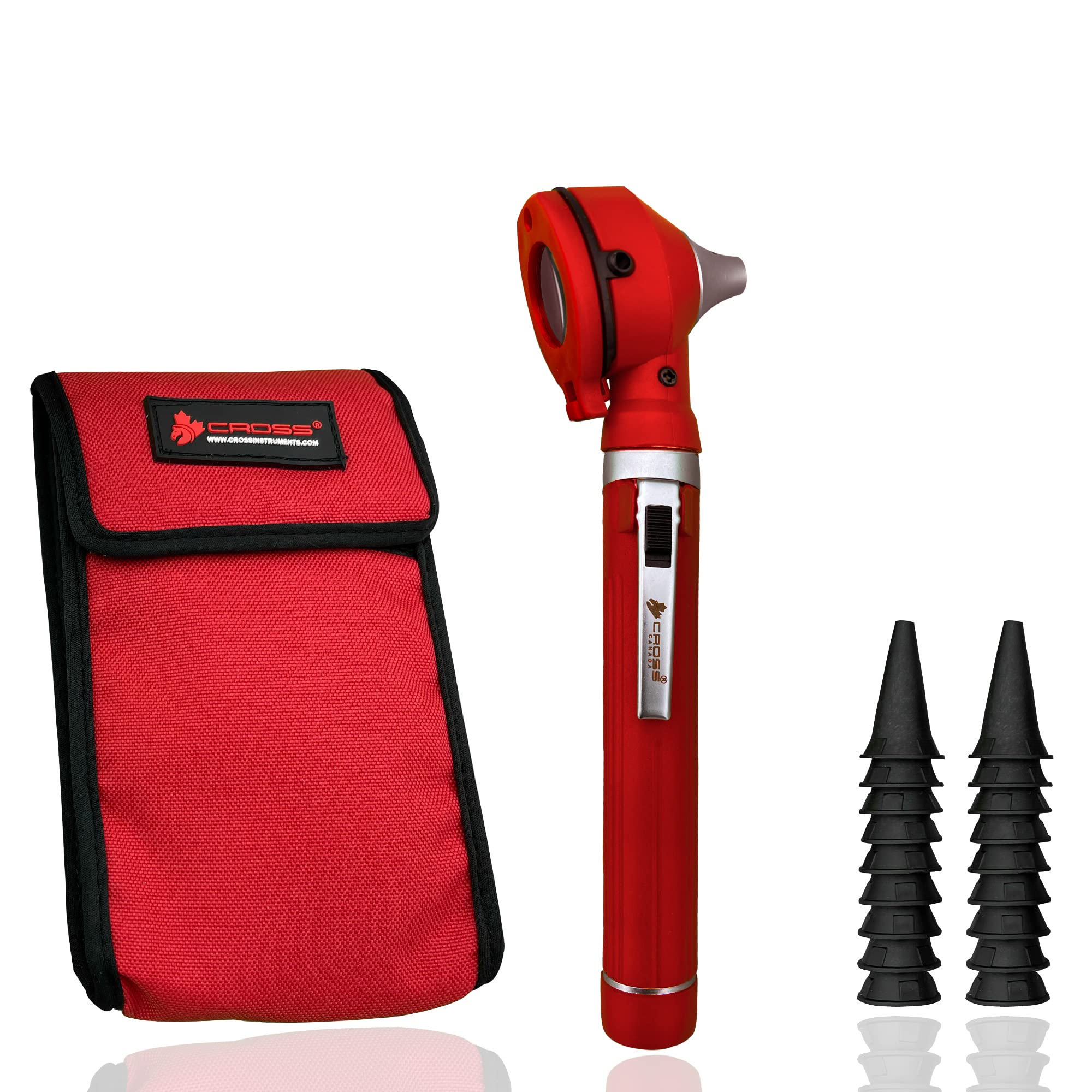 Cross Canada 11-082 Physician Fiber Optic LED Pocket Otoscope Diagnostic Set - Red