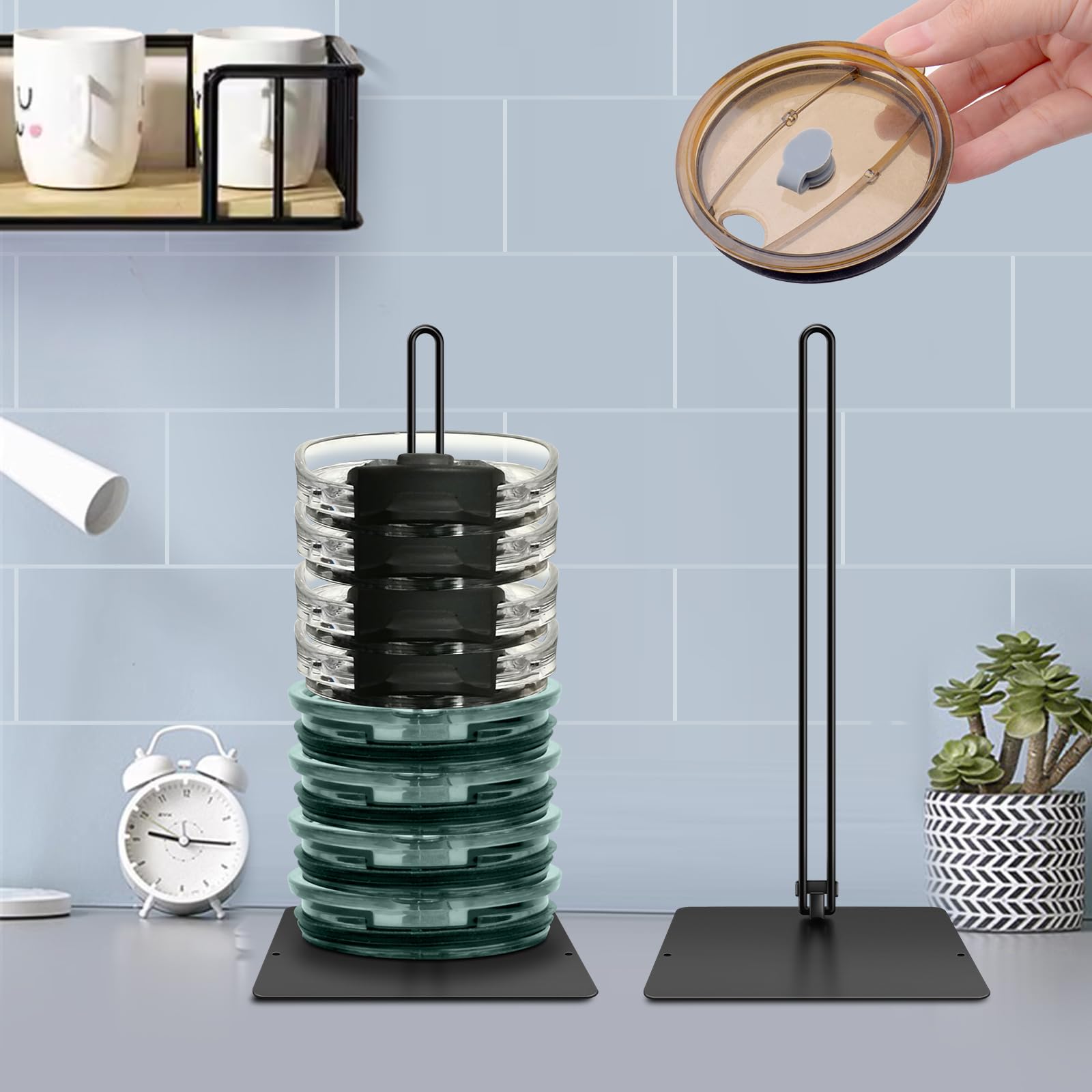 3PC Stacking Tumbler Lid Organizer - Space-Saving Design - Holds up to 30 Lids - Lid Organizer for YETI - Cup Lid Organizer - Lid Holder for Cups - Kitchen Cabinets and Countertops are Neat and Tidy.
