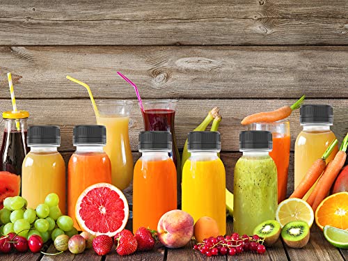 3 Pcs 12 oz Plastic Juice Bottle Reusable Transparent Bulk Beverage Containers with Black Lids for Juice, Drinking Milkshake Tea, Milk, Juicing Smoothie Water and Other Beverages, Fridge Storage
