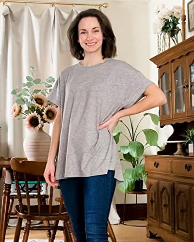Bosmeer Womens Summer Tops Oversized Short Sleeve Tshirts Dressy Casual Light Grey Large