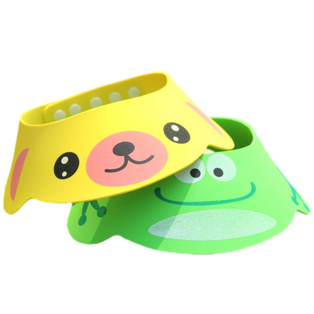 3PCS Baby Shower Bathing Cap Cartoon Frog Pig Bear Shampoo Hat Protection Bathing Visor Cap with Four Gear Adjustments By Rely2016