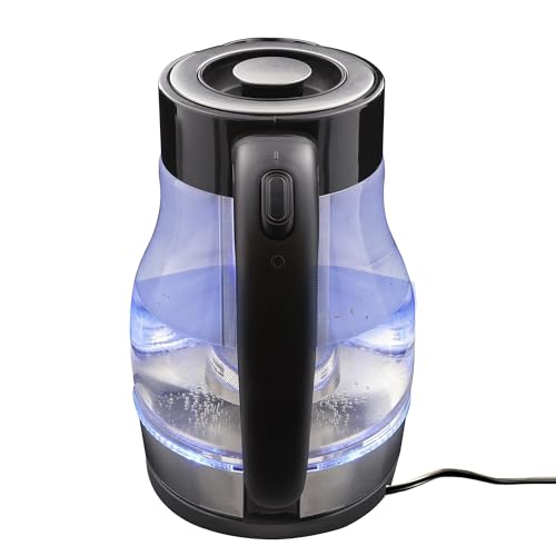 Aiwa 2 in 1 Black Infusion Kettle, Boil and Brew with Removable Stainless Steel Tea Infuser, 7 Cup or 1.7 Liter Capacity, LED Indicator Light, Auto-Shutoff & Boil-Dry Protection, Black