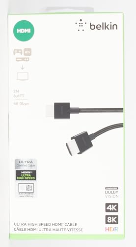 Belkin Ultra HD HDMI 2.1 Cable 6.6FT/2M, 4K Ultra High Speed HDMI Cable, 48Gbps HDMI 2.1 Braided Cord, Dolby Vision HDR & 8K@60Hz Capable, Compatible w/ Playstation, PS4, PS5, Xbox Series X & More