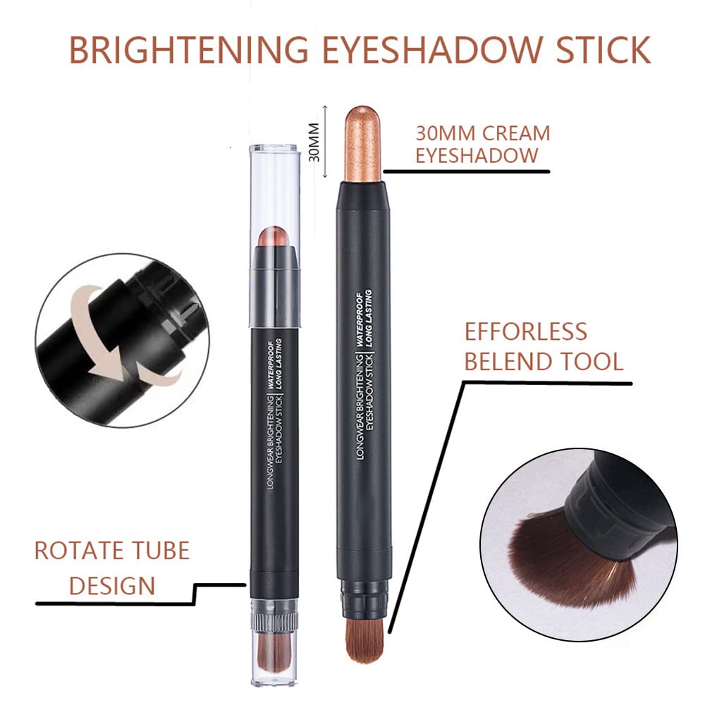 2Pcs Shimmer Cream Eyeshadow Stick,Blue Green Eye Brightener Highlighter Eye Shadow Stick Sets,Long Lasting Waterproof Smudge Proof EyeShadow Cream Makeup,Vegan Eyeshadow Pencil Crayon With Soft Brush