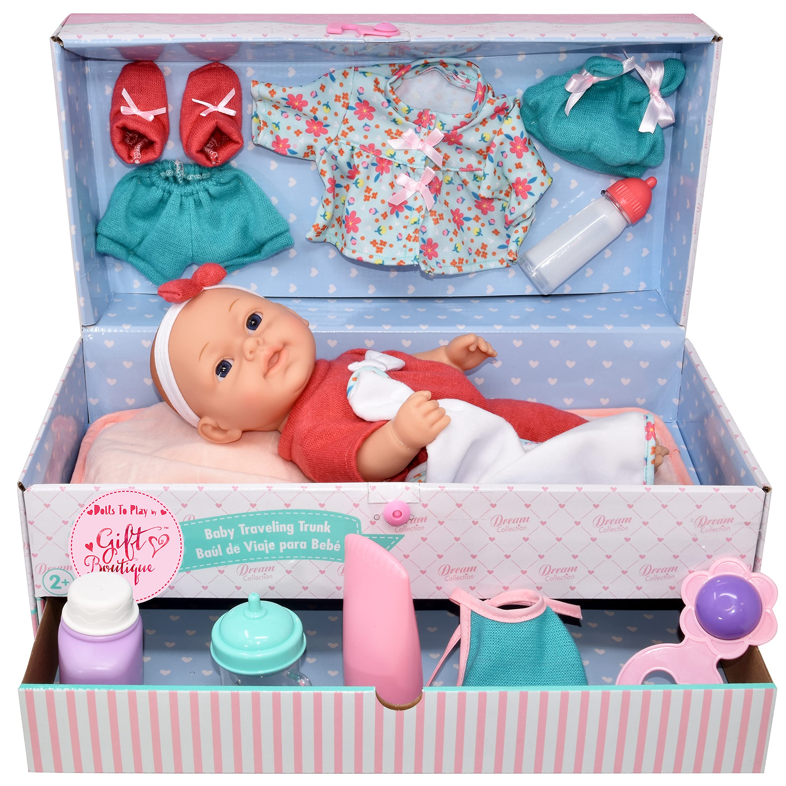 Baby Doll with Clothes & Accessories, Newborn Baby Doll in Carrier Gift Box, Magic Disappearing Milk Bottle with Feeding & Changing Deluxe Travel Set