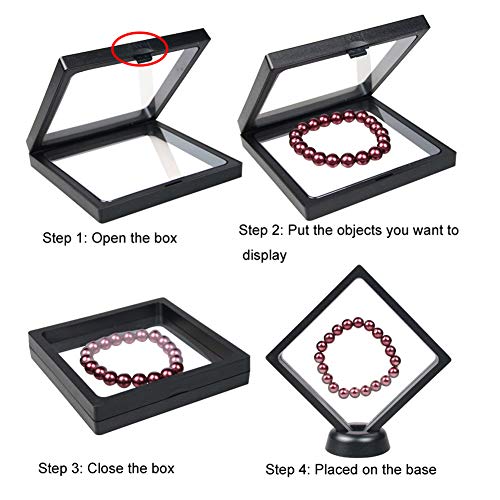 4 Pieces Coin 3D Display Stand Box Set Diamond Square Medallion Challenge Coin Chip Display Stand Holder 3D Floating Frame Display Stand Box for Coin Medallions Jewelry 3.54"x3.54" White