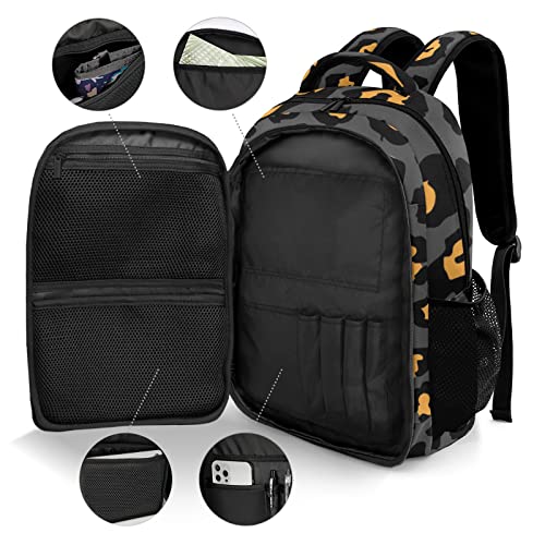 Anneunique Leopard Print Yellow Gray Backpack Custom Multifunctional Waterproof Laptop Bag for Travel Gift