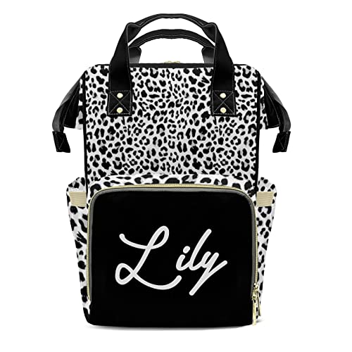 Anneunique Leopard Print Mummy Bags Custom Text Personalized with Name Diaper Bags Giving Backpack Black White