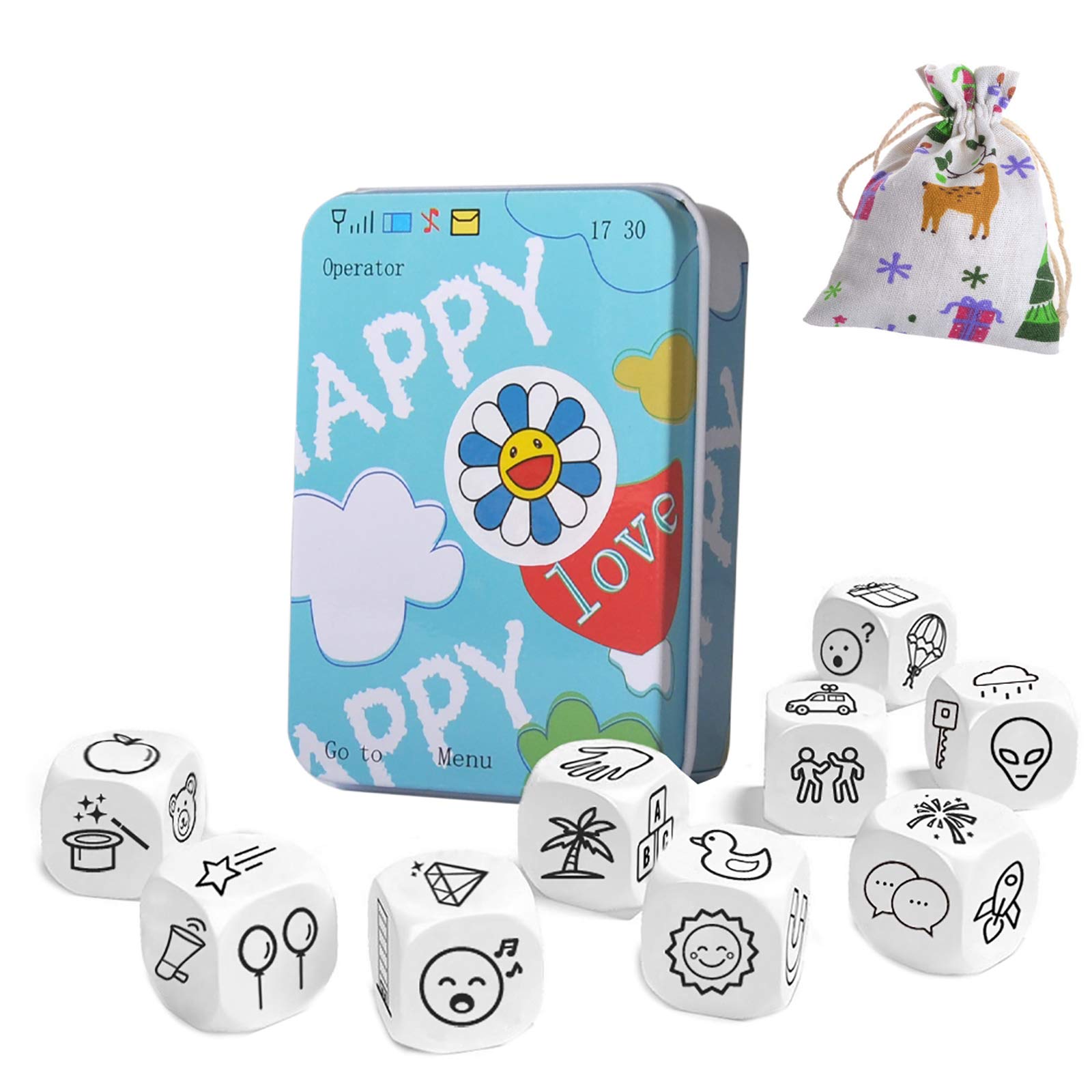 Bells Happy Story 9 Cubes Bundle Dices - A Happy Trip Telling and Oral Language Dice 54 Images Unlimited Stories Combination Iconic Storytelling Game Imaginative Play for Kids