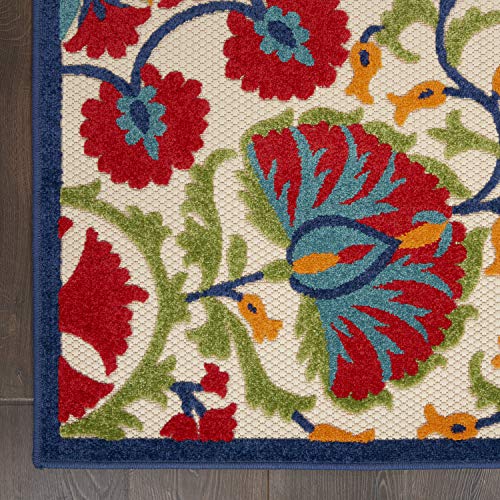 Nourison Aloha Indoor/Outdoor Red/Multi 2'3" x 12' Area -Rug, Easy -Cleaning, Non Shedding, Bed Room, Living Room, Dining Room, Deck, Backyard, Patio (2x12)