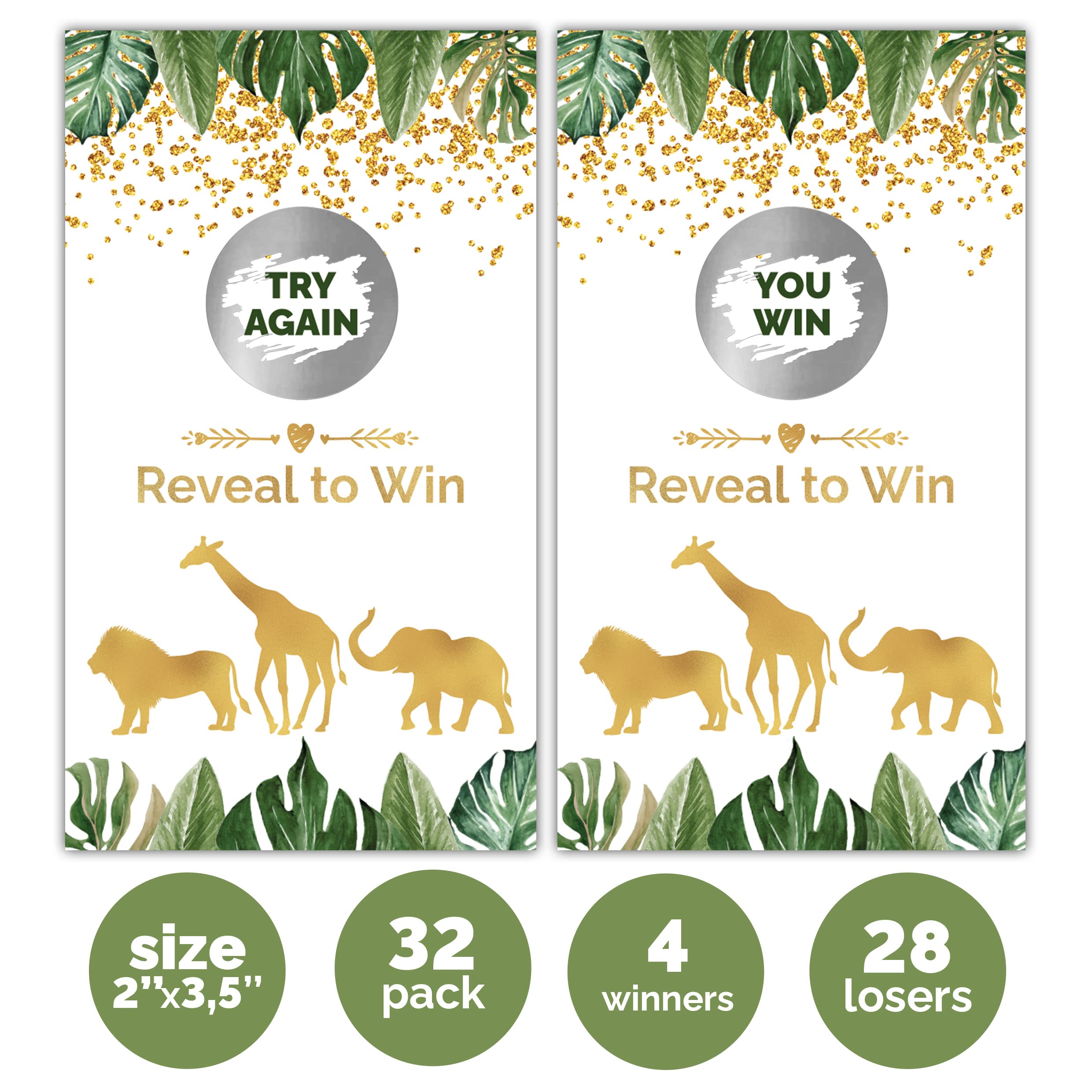Bella and Bentley Novelty Safari Jungle Baby Shower Party Games Activity Scratch Off Game Cards - Lottery Raffle Tickets (32 Pack)