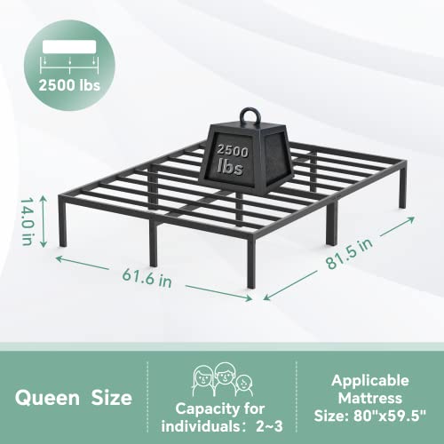 FEMOND Queen Bed Frame, 14 Inch Metal Bed Frame Platform with Storage, Noise Free, Heavy Duty Steel, No Box Spring Needed, Anti-Slip, Easy Assembly (Max Load: 2500lb)