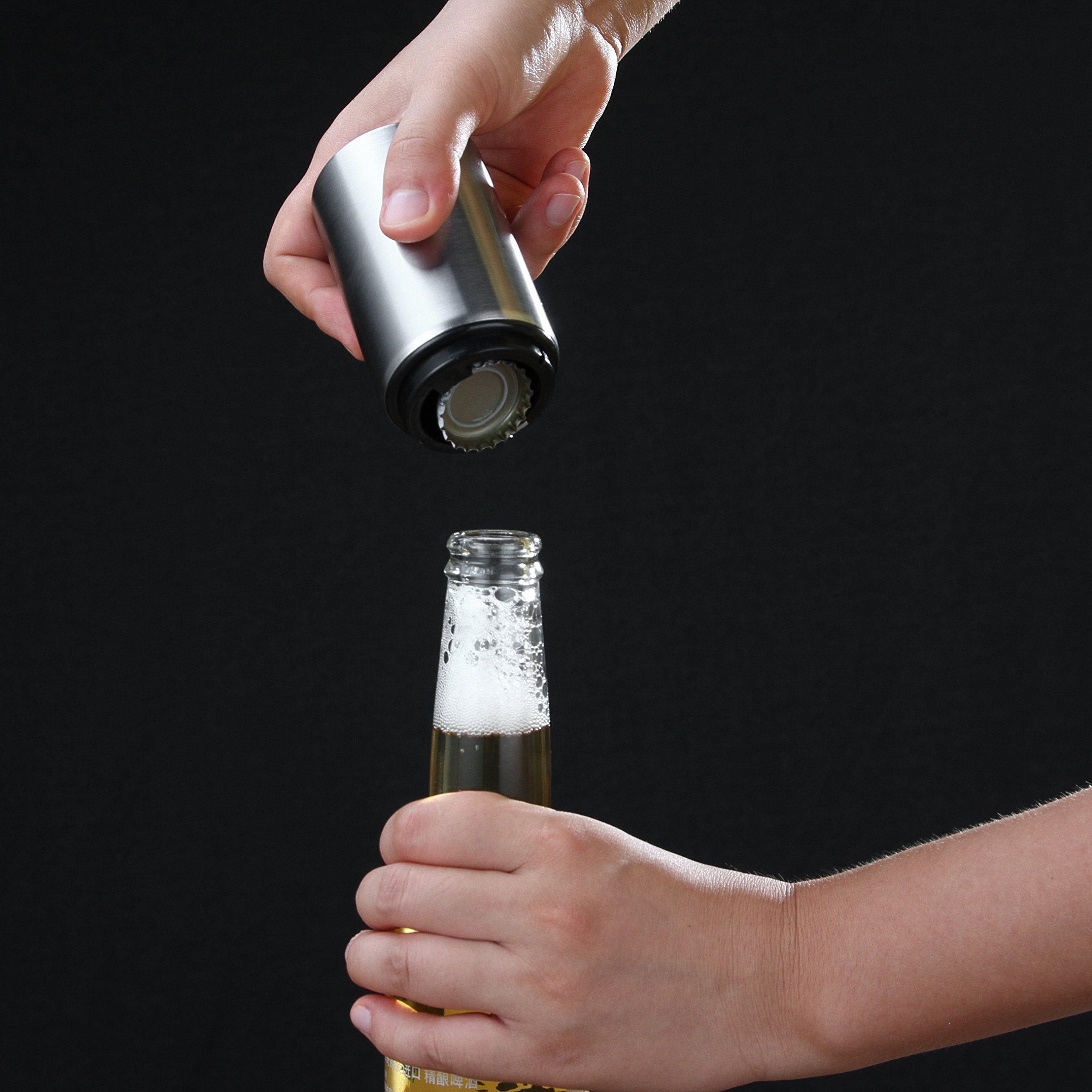 3 Pack Push Down Bottle Cap Opener by HQY, Silver (New Version)