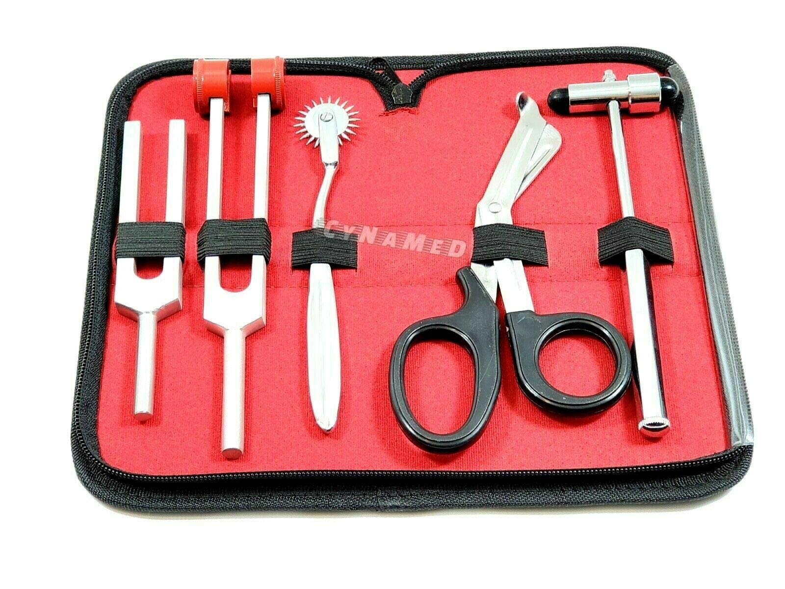 5 Piece Student Diagnostic Kit - Reflex Neurological Buck Hammer And Tuning Fork Set C 128 And C 512. Includes Wartenberg Pinwheel, Premium Steel Bandage Scissor 7.5β Black