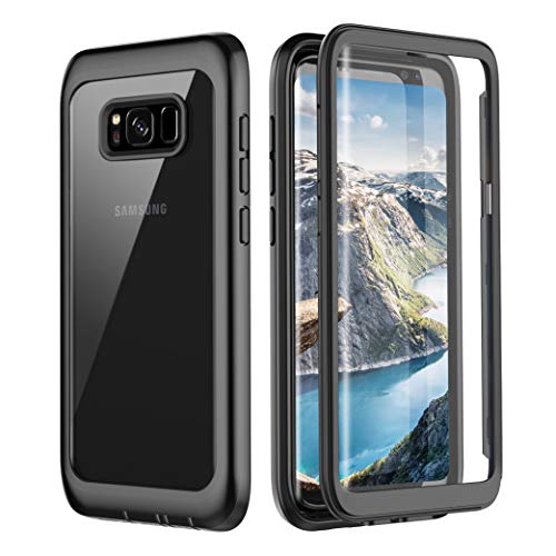 Pakoyi Samsung Galaxy S8 Plus Case, Full Body Bumper Case Built-in Screen Protector Slim Clear Shock-Absorbing Dustproof Lightweight Cover Case for Samsung Galaxy S8 Plus (Black/Clear)