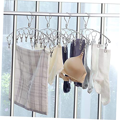 4 pcs Hangers for Clothes Drying Rack for Clothes Clip Hanger Sock Hanger Clip Stainless Steel Socks Hanger Clip drip Hanging Rack Clothes Hanger Drying Hook for Sock Coat Hanger Zerodeko