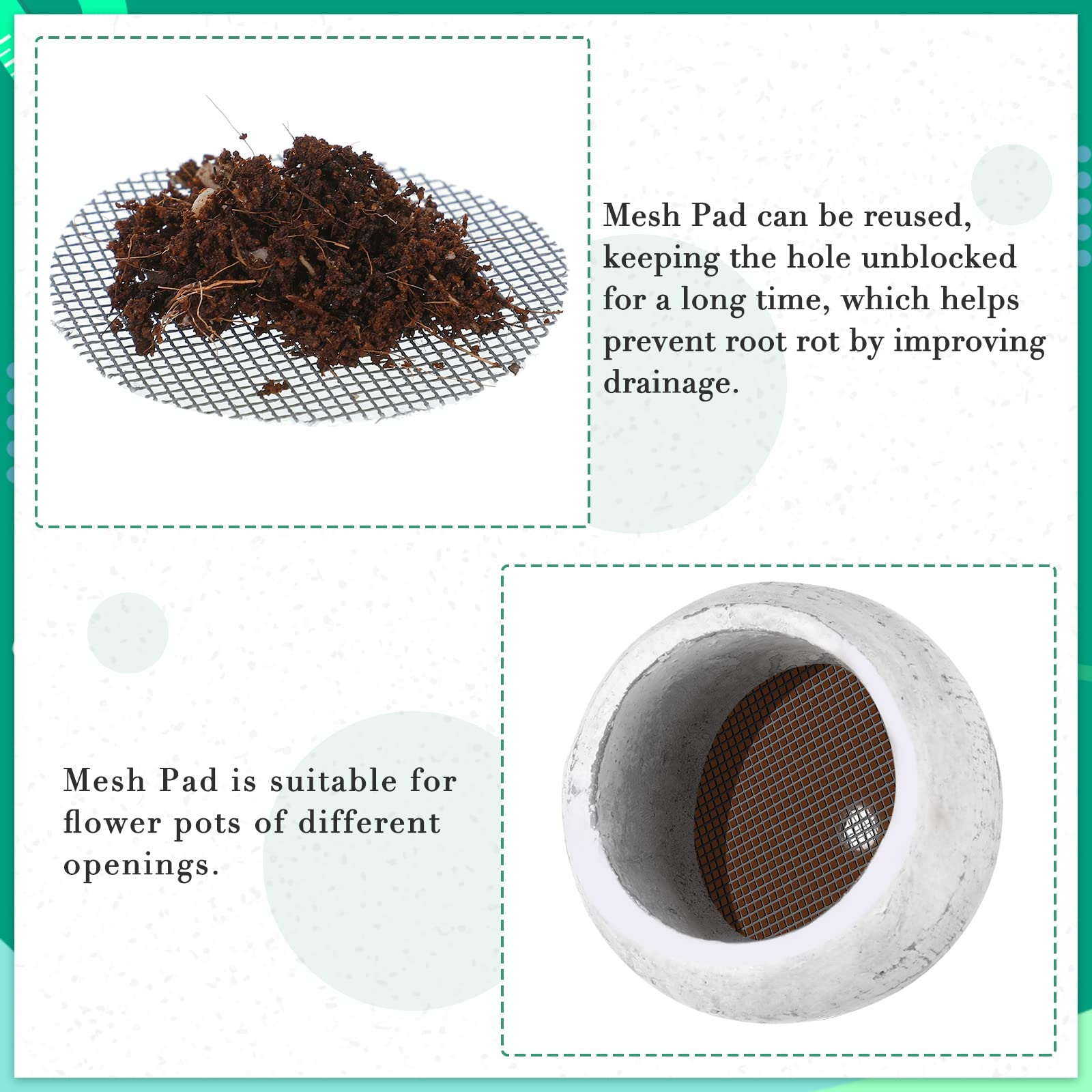 200 Pieces Round Mesh for Plant Pot Gardening Pad Plant Pot Hole Mesh Pad Bonsai Mesh Flower Pot Drainage Mesh Drainage Hole Screens Bonsai Pot Bottom Mat Mesh for Garden Prevent Soil Loss Anti