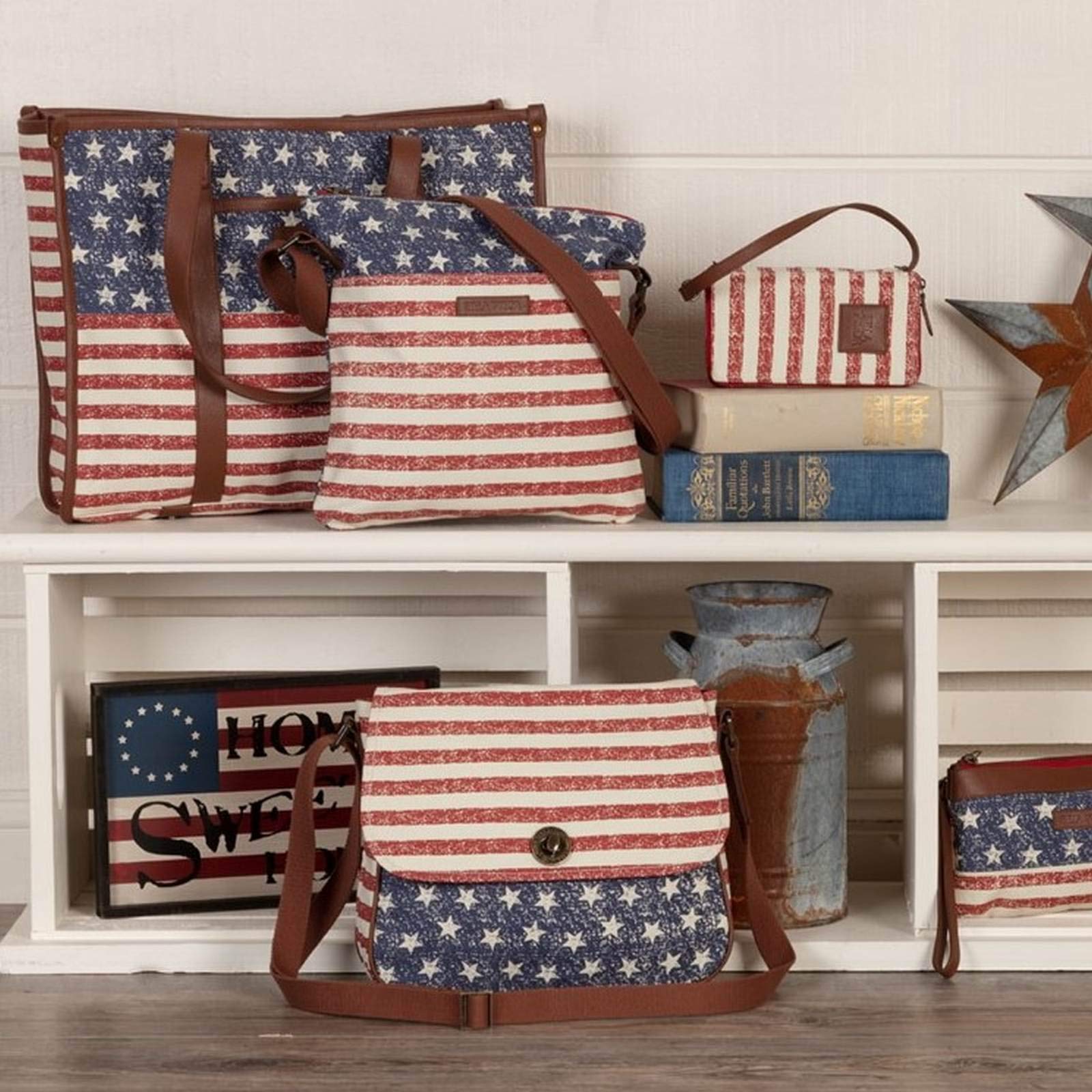 Bella Taylor American Dream Sleek Messenger Crossbody Purse Crossbody Bag; Red, Cream, and Navy