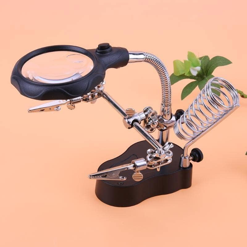 Adjustable Helping Hands Soldering Station, 3.5X 12X Magnifying Glass LED Lighted Magnifier with Auxiliary Clips Alligator Clamp Repair Tools Kit for Craft Carving Soldering, Assembly (Modern)