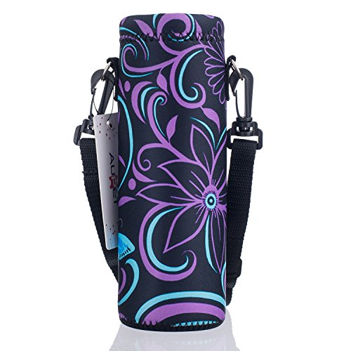 AUPET Water Bottle Carrier,Insulated Neoprene Water Bottle Holder Bag Case Pouch Cover 1000ML or 750ML,Adjustable Shoulder Strap, Great for Stainless Steel and Plastic Bottles