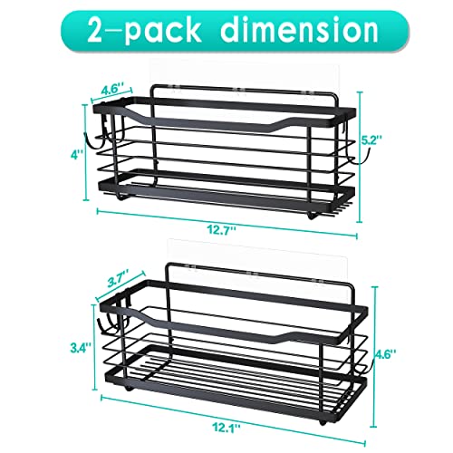 Auroglint Stainless Steel Black Shower Caddy, Large Storage Shower Racks for Bathroom, Wall Mounted No Drilling Storage Shower Shelves with Removable Hooks (2 pack)
