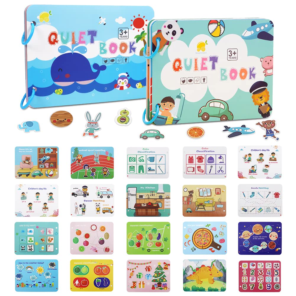 2pcs Quiet Book for Toddlers,Montessori Activity Toys Busy Book Educational Preschool Learning Book for Toddlers 3-6,Toddler Activity Educational,Multi-Element Multi-Page Theme Gameplay