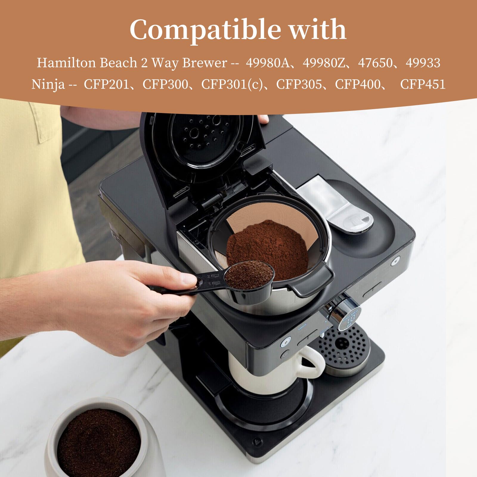 2PCS Reusable Coffee Filters for Ninja, Premium Gold Coffee Filter, No.4 Cone Coffee Maker Filters for Coffee Lovers, Compatible with Ninja Dual Brew Pro Reusable Coffee Filter