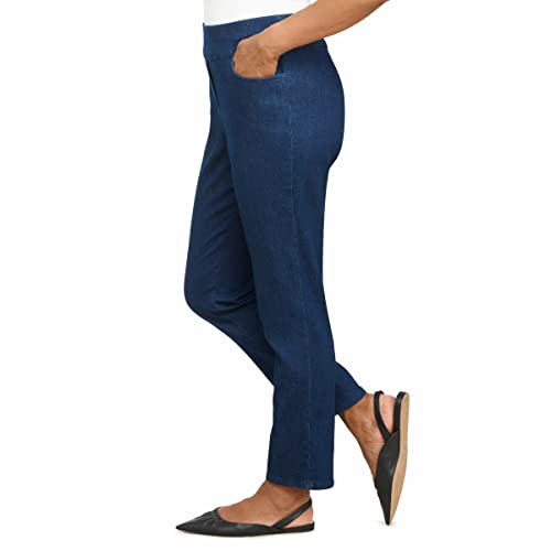 Alfred Dunner Womens Petite Super Stretch Mid-Rise Short Length Pant, Dark Denim, 6P