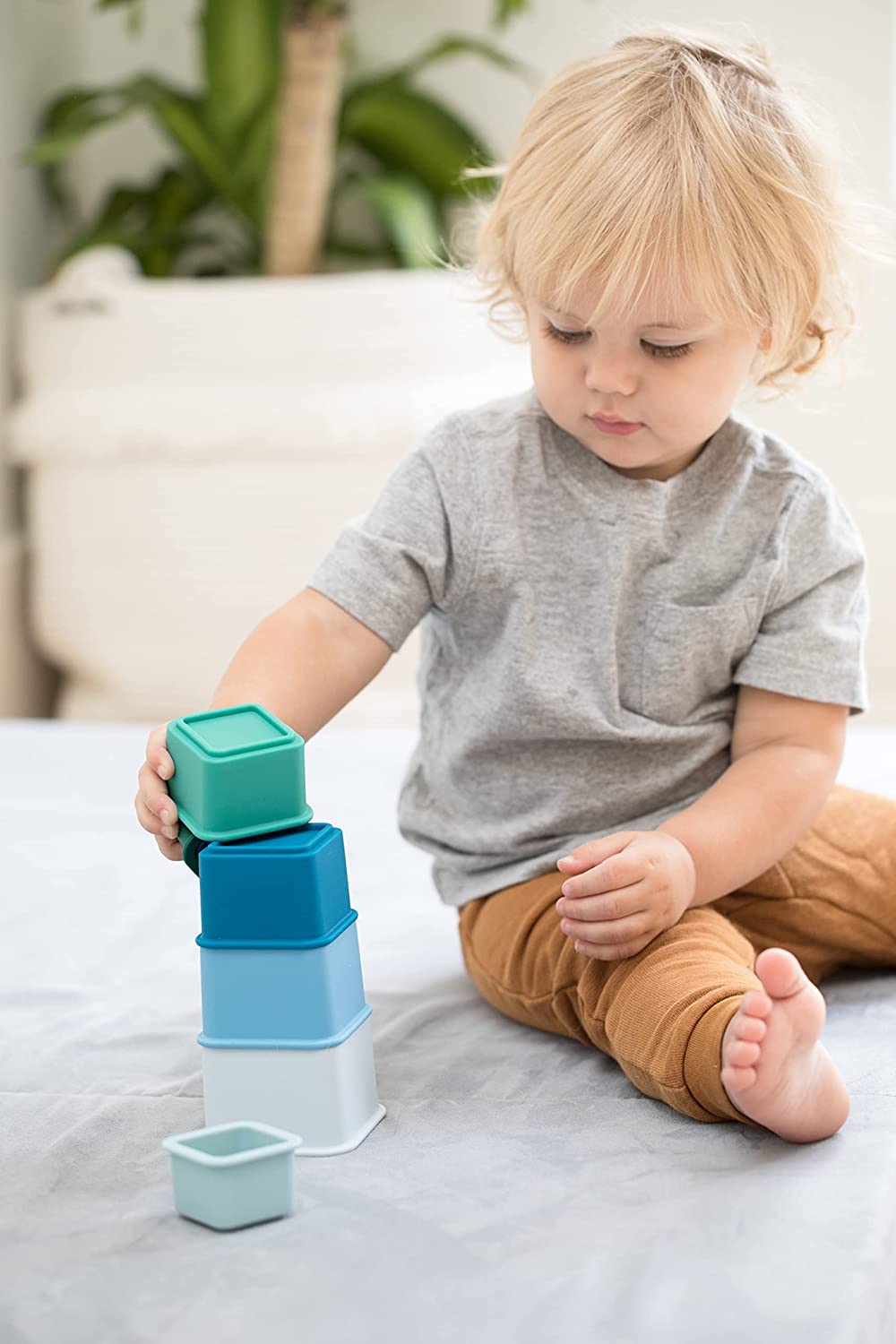 Bella Tunno Happy Stacks - Baby Stacking Cups, Montessori Silicone Baby Toys for Playtime and Development, Fun Educational Toys for Gross Motor Skills, Sorting, Counting and More, Cool Blue