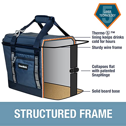 CleverMade Maverick Collapsible Cooler Bag - 50 Can Insulated Leakproof Soft Sided Beverage-Tote with Shoulder Strap, Bottle Opener and Storage Pockets, Grey/charcoal, Large, One Size