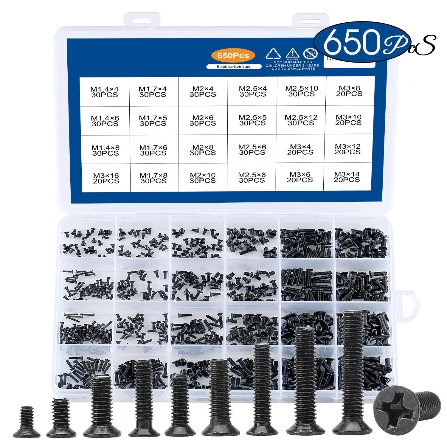 Tap Bolts 650pcs Countersunk Flat Head Cross Mini Screw Set M2 M2.5 M3 Carbon Steel Computer Notebook Laptop Screws Kit for Hp for Lenovo Screws